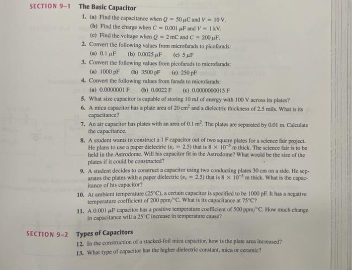 Solved SECTION 9-1 The Basic Capacitor 1. (a) Find the | Chegg.com