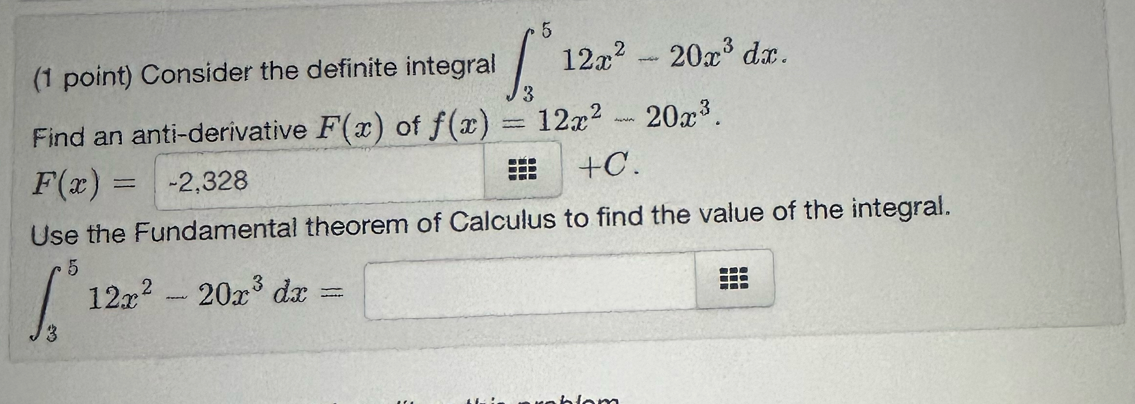Solved (1 ﻿point) ﻿Consider the definite integral | Chegg.com