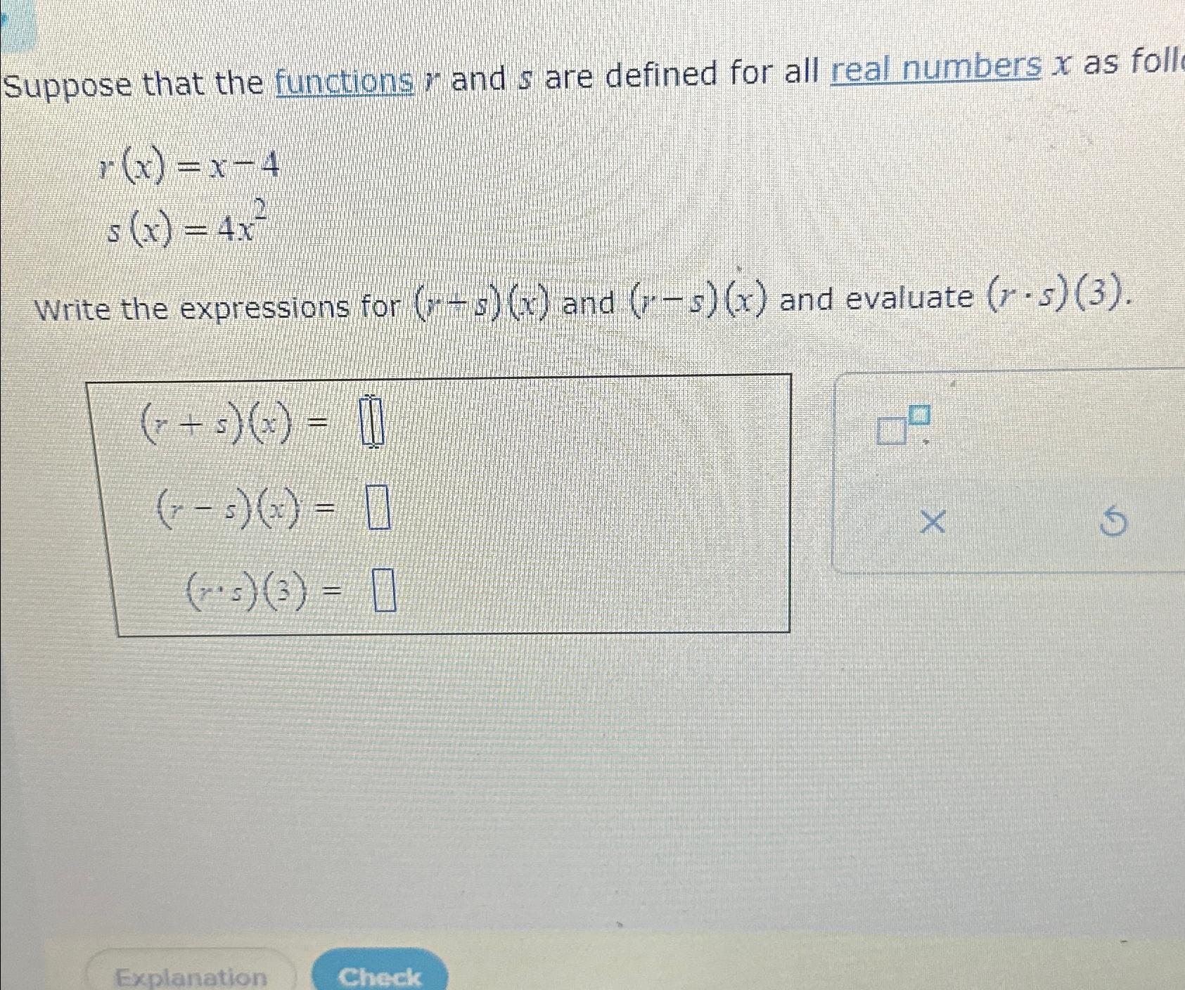 Solved Suppose that the functions r ﻿and s ﻿are defined for | Chegg.com