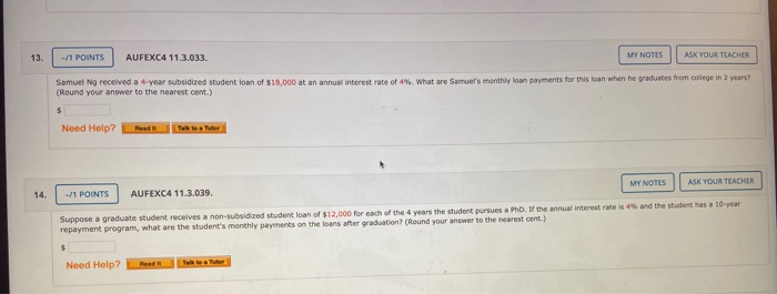 Solved - 1 POINTS AUFEXC4 11.3.033. MY NOTES ASK YOUR | Chegg.com