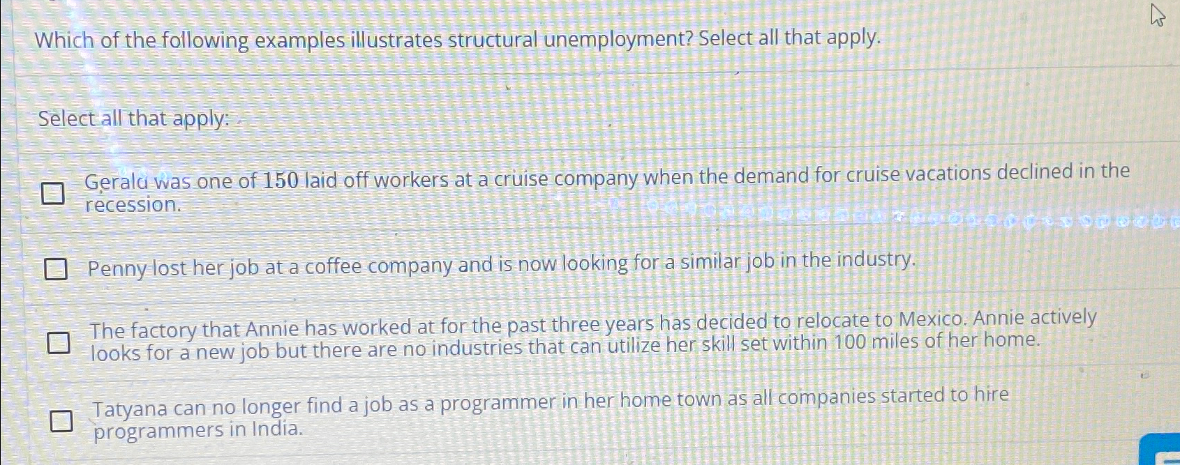 Solved Which of the following examples illustrates | Chegg.com