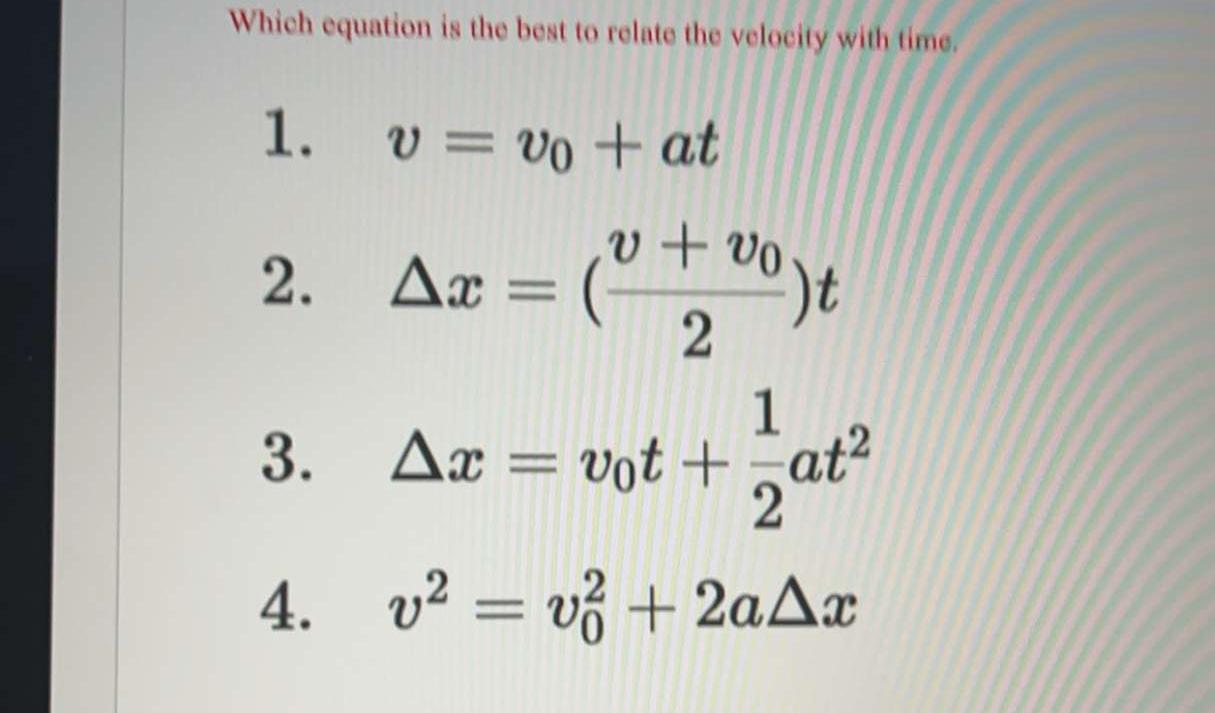 Solved Which equation is the best to relate the velocity | Chegg.com