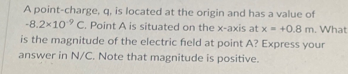 Solved A point charge, q, ﻿is located at the origin and has | Chegg.com