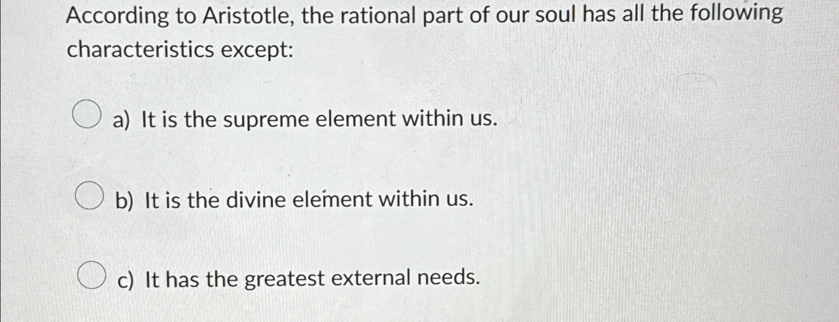 Solved According to Aristotle, the rational part of our soul | Chegg.com