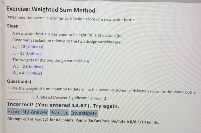 Solved Exercise: Weighted Sum Method Determine the overall | Chegg.com