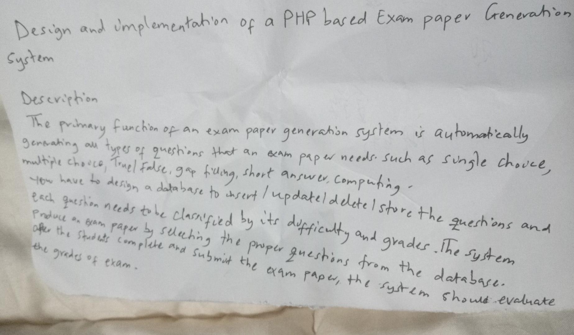 Design and implementation of a PHP bared Exam paper | Chegg.com