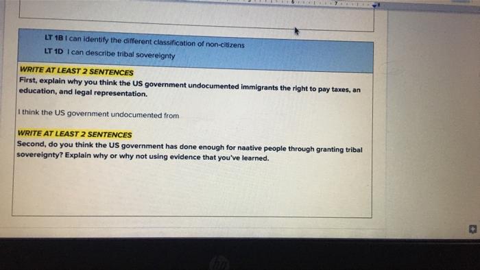 LT 1B I can identify the different classification of | Chegg.com