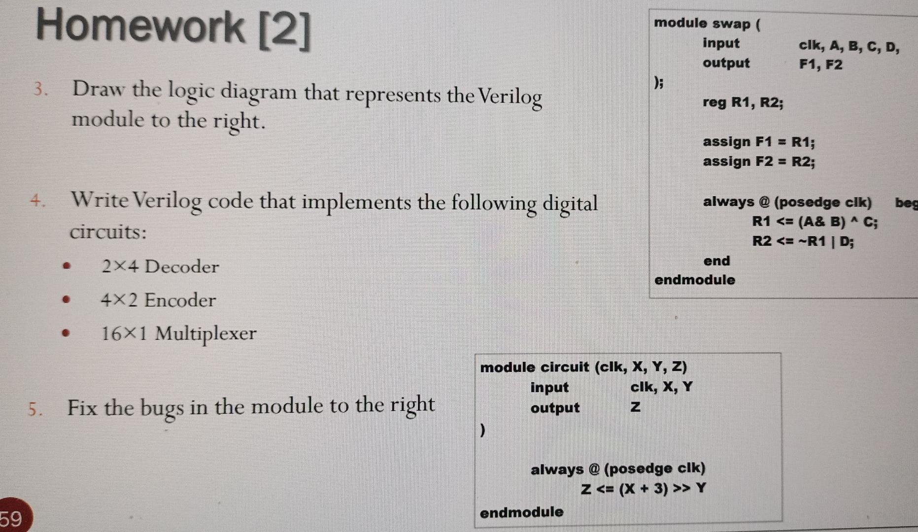 Solved Homework [2] module swap input output ); reg R1, R2; | Chegg.com