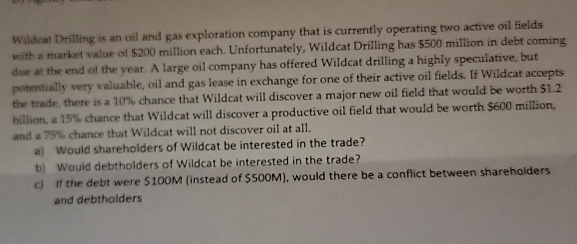 Solved Wildcat Drilling is an oil and gas exploration | Chegg.com