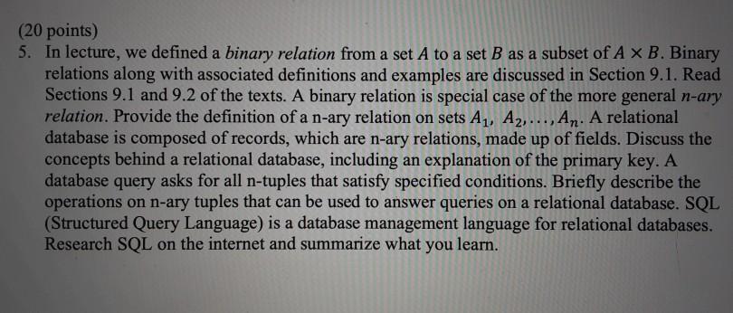 Solved 20 Points 5 In Lecture We Defined A Binary