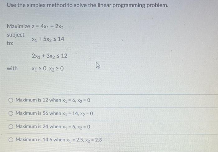Solved Use the simplex method to solve the linear | Chegg.com
