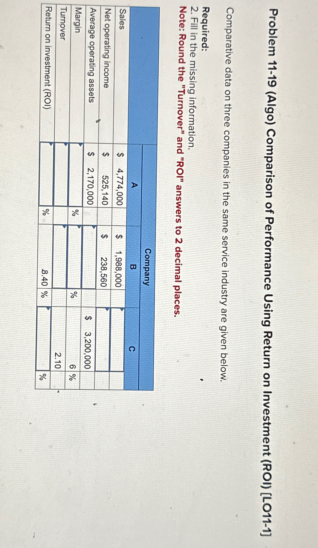 Solved Problem 11-19 (Algo) ﻿Comparison of Performance Using | Chegg.com