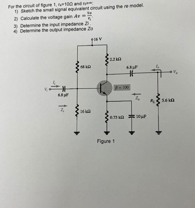 Solved For the circuit of figure 1. re=100 and ro=00 1) | Chegg.com