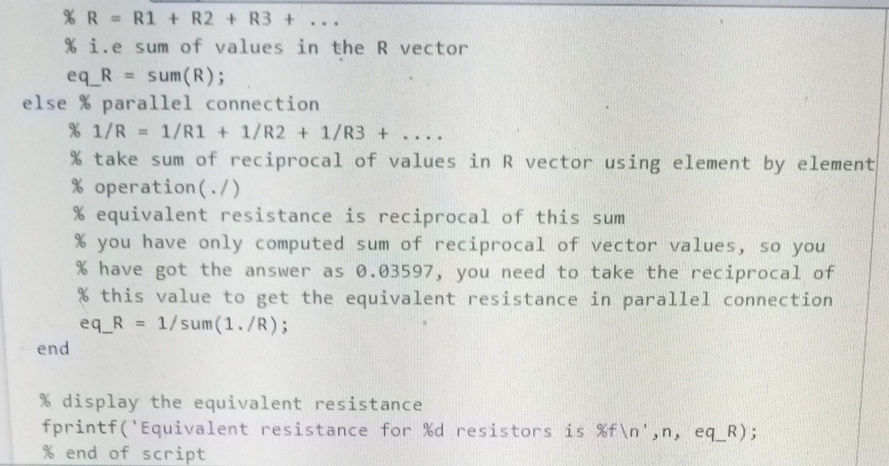 Solved Matlab Script To Compute The Equivalent Resistance
