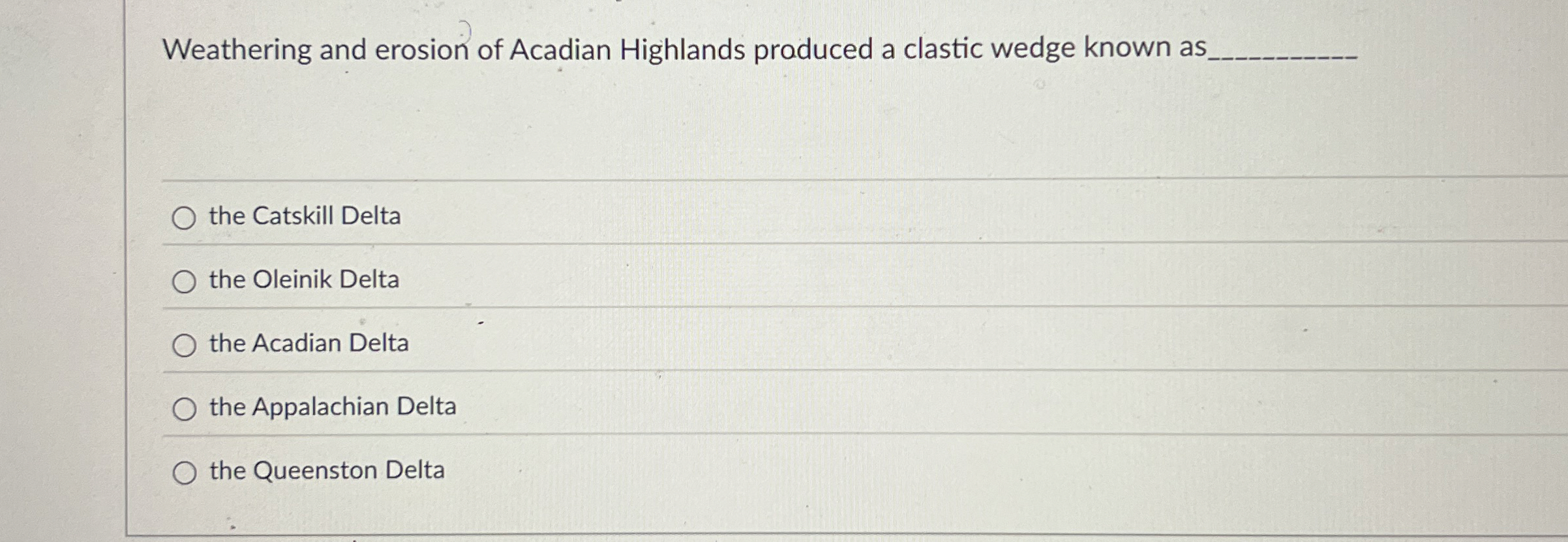 Solved Weathering and erosion of Acadian Highlands produced | Chegg.com