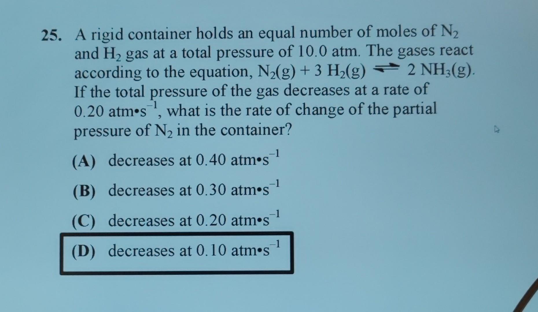 Solved 25. A rigid container holds an equal number of moles | Chegg.com