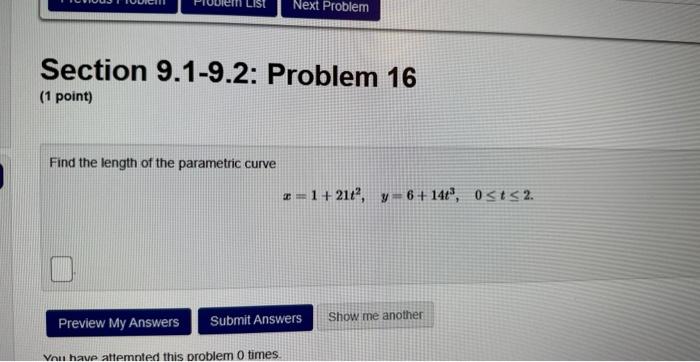 Solved Section 9.1-9.2: Problem 16 (1 point) Find the length | Chegg.com