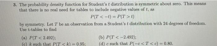 Solved 3. The probability density function for Student's t | Chegg.com