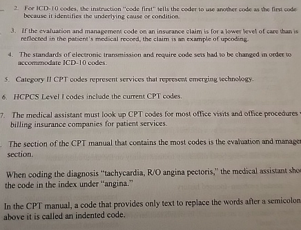 Solved true or falseFor ICD-10 ﻿codes, the instruction "code | Chegg.com