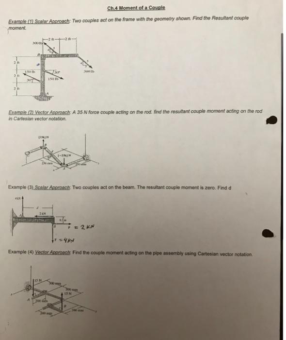 Solved Ch.4 Moment of a couple Example (1) Scalar Approach: | Chegg.com