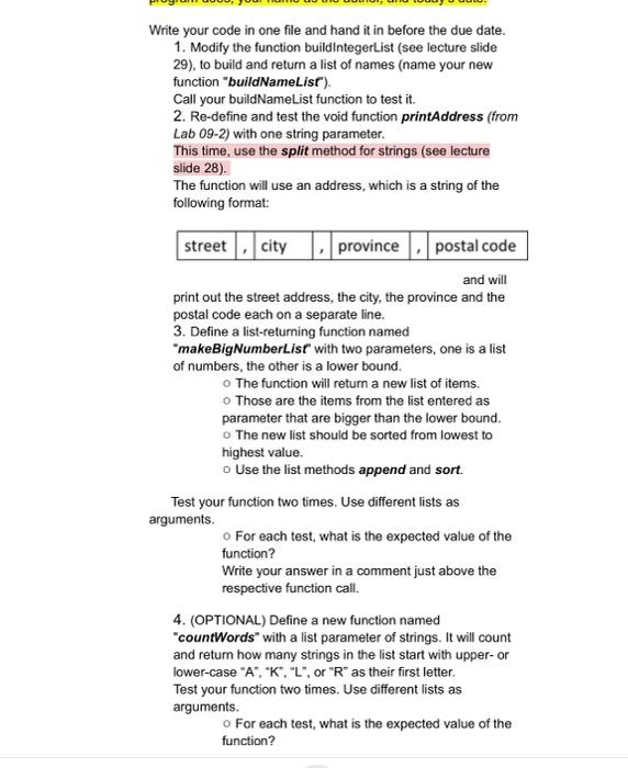 Solved Write your code in one file and hand it in before the | Chegg.com