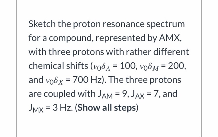 Solved Sketch the proton resonance spectrum for a compound, | Chegg.com