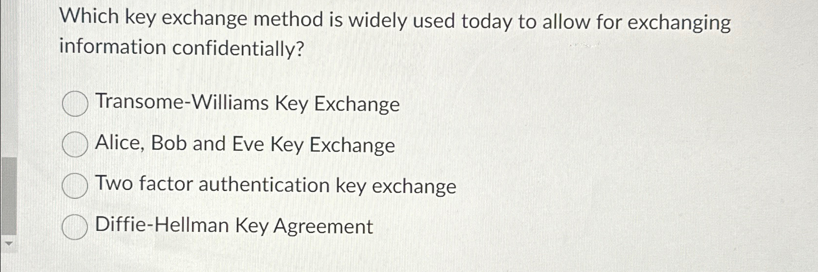 Solved Which key exchange method is widely used today to | Chegg.com