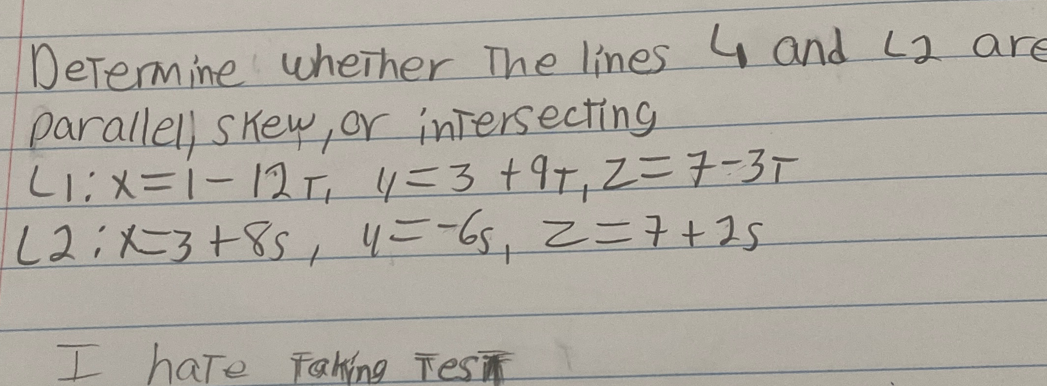 Solved Determine wheiner the lines L1 ﻿and L2 ﻿are parallel, | Chegg.com