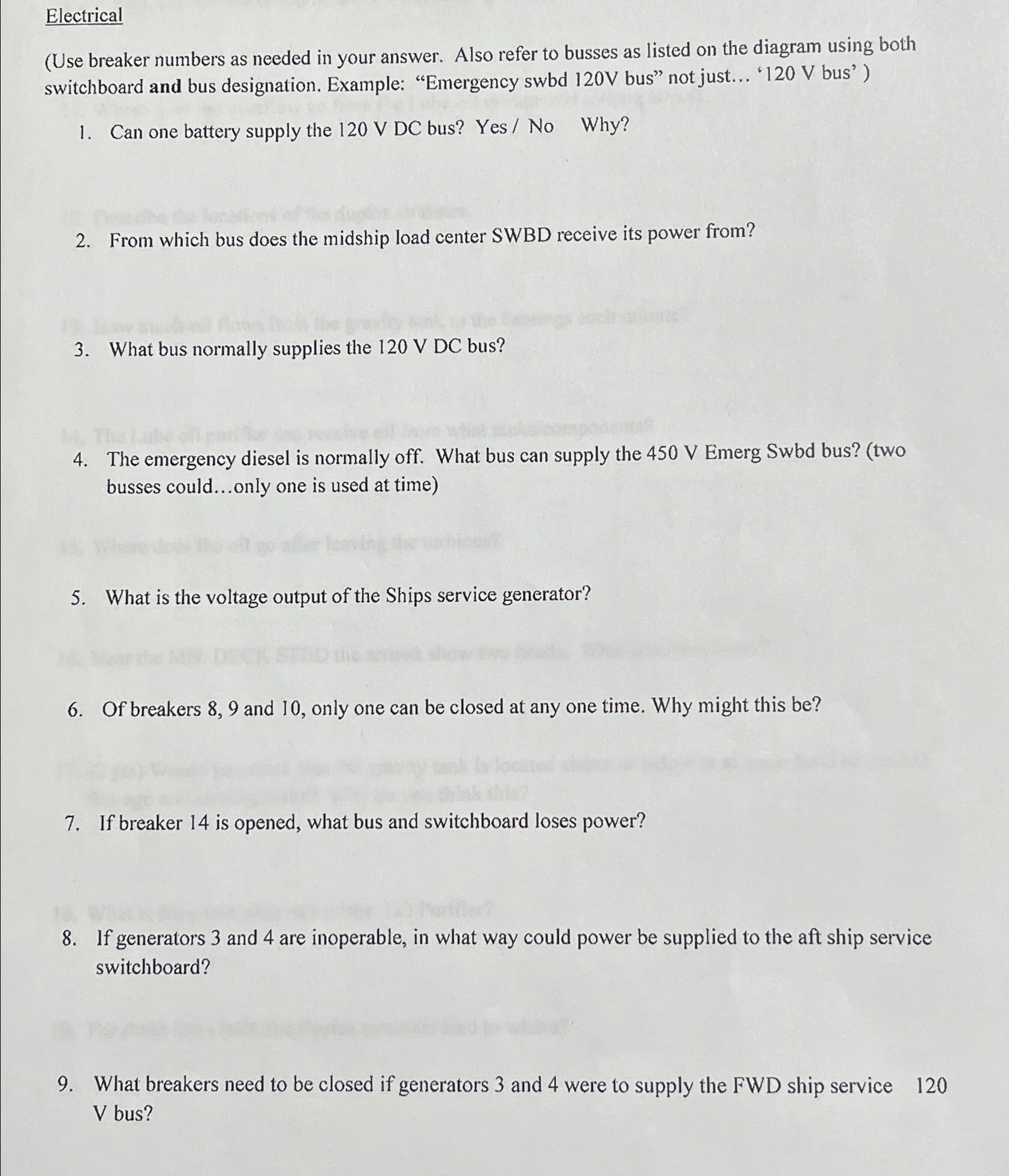 Solved Electrical(Use breaker numbers as needed in your | Chegg.com