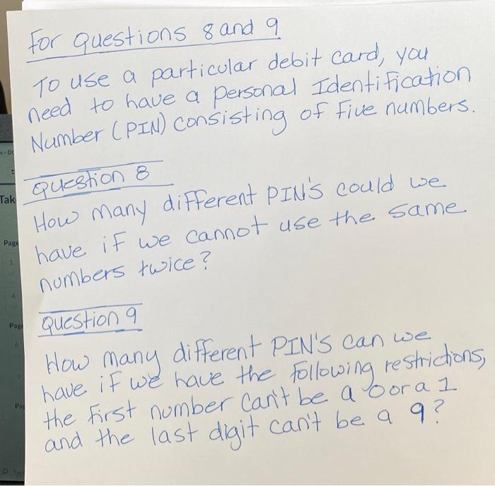Solved Number (PIN) consisting of five numbers. Question 8 | Chegg.com