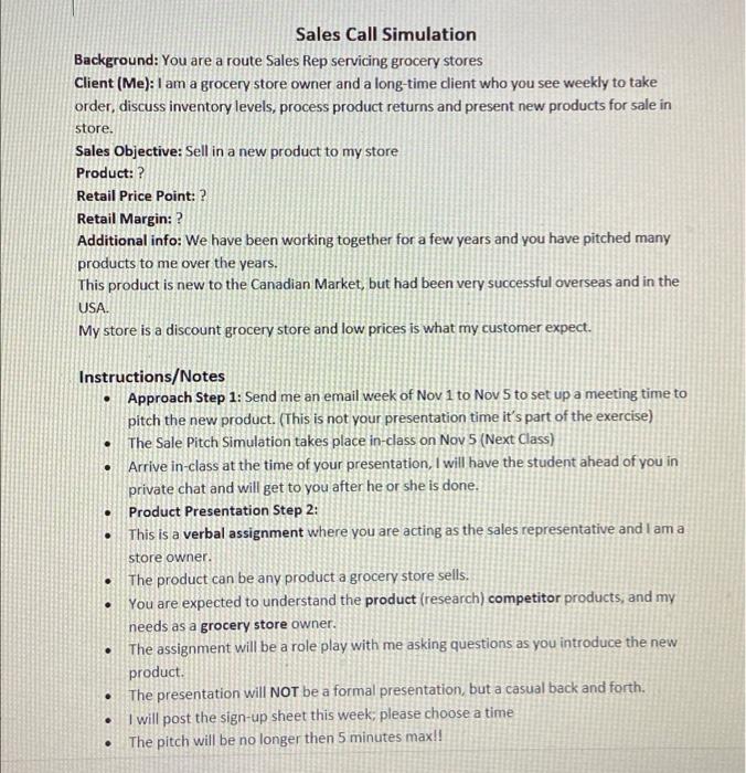 Solved Sales Call Simulation Background: You are a route | Chegg.com