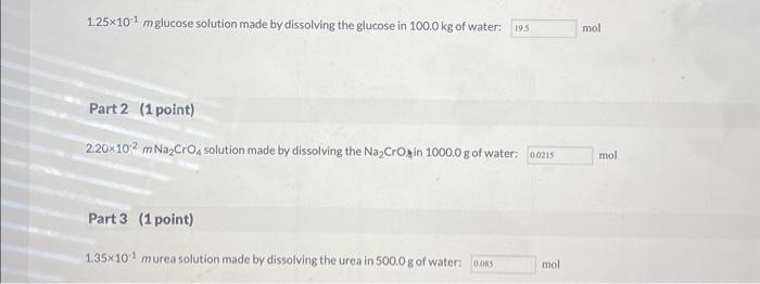 Solved How many moles of solute are there in the following | Chegg.com