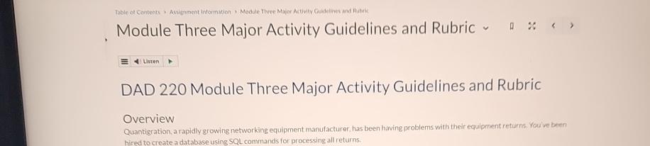 Solved Module Three Major Activity Guidelines and RubricDAD | Chegg.com