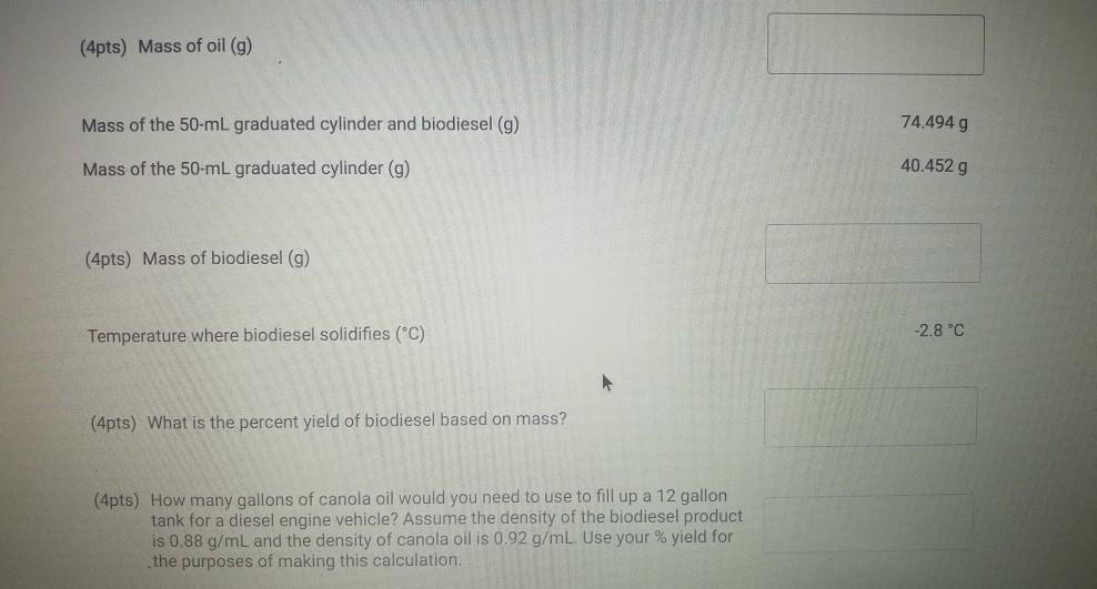 Solved Synthesis of Biodiesel Are you completing this | Chegg.com
