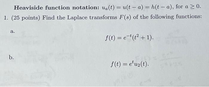 Solved Heaviside function notation: ua(t)=u(t−a)=h(t−a), for | Chegg.com