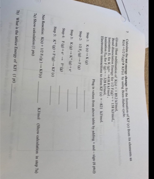 Solved het energy change for the formation of KF (8) from | Chegg.com