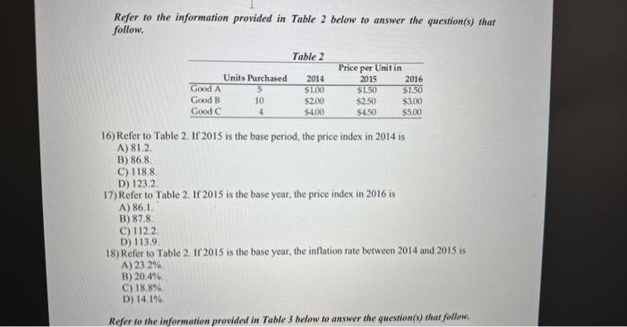 Solved Refer to the information provided in Table 2 below to | Chegg.com