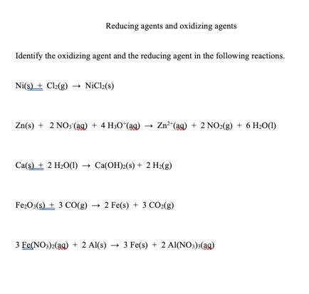 Solved Reducing agents and oxidizing agents Identify the | Chegg.com