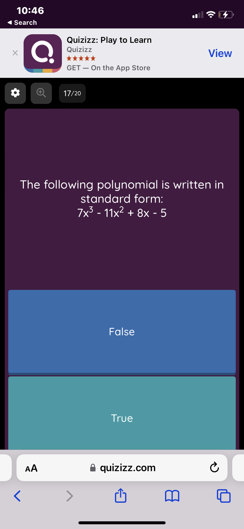 Solved 10:46SearchQuizizz: Play to | Chegg.com