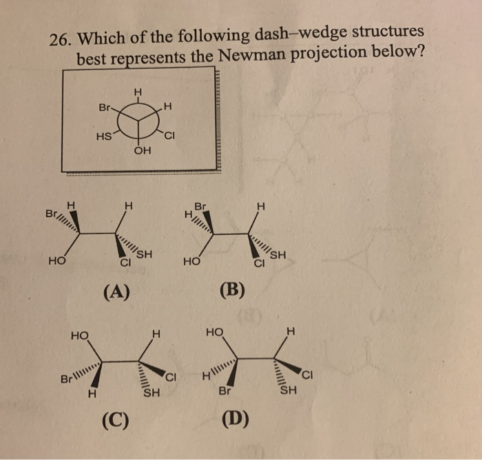 Solved 26. Which of the following dash-wedge structures best | Chegg.com