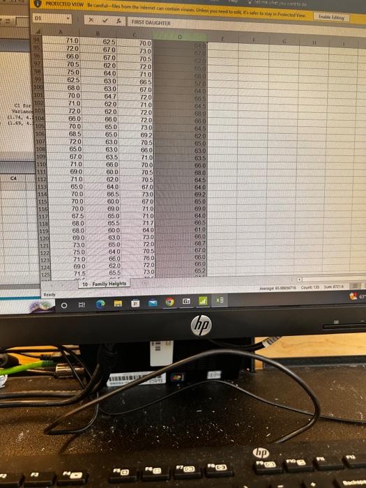 Solved The heights of first daughters is given in data set | Chegg.com