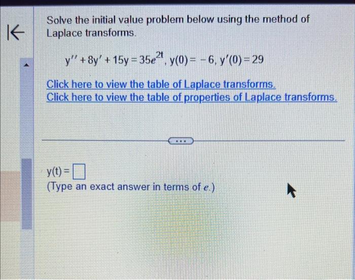 Solved Solve the initial value problem below using the | Chegg.com
