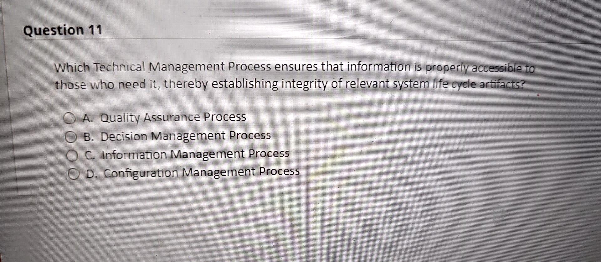 Solved Which Technical Management Process ensures that | Chegg.com