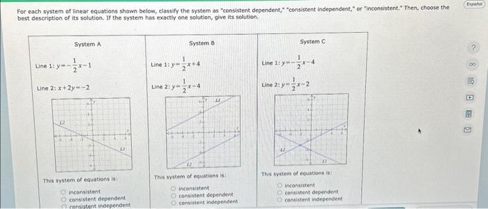 Solved For each system of linear equations shown below, | Chegg.com