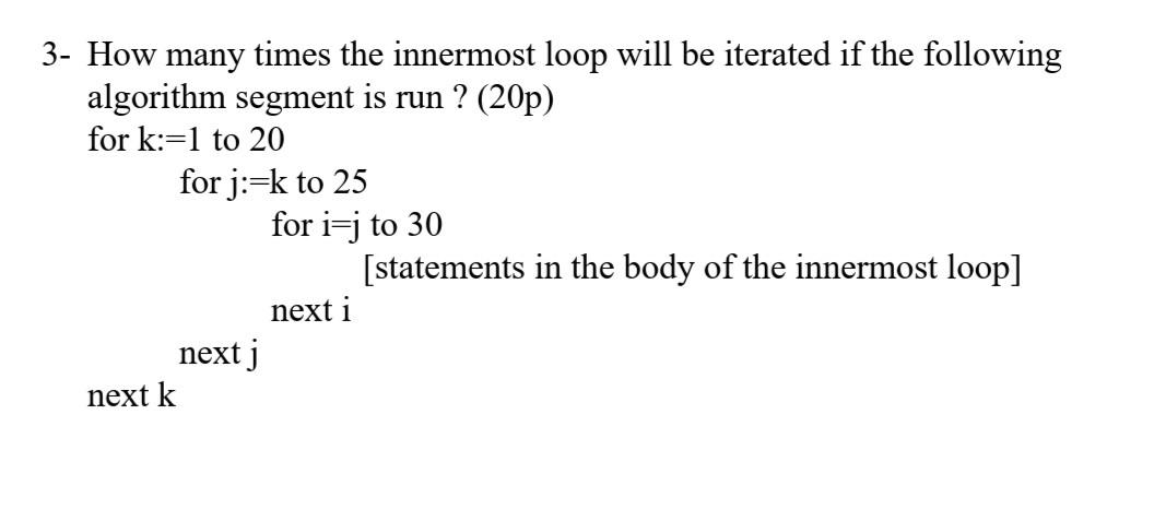 Solved 3- How many times the innermost loop will be iterated | Chegg.com