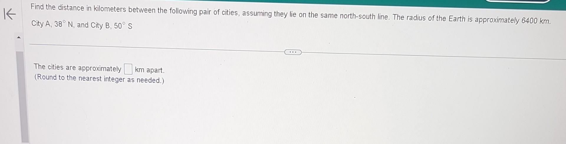 Solved Find the distance in kilometers between the following | Chegg.com