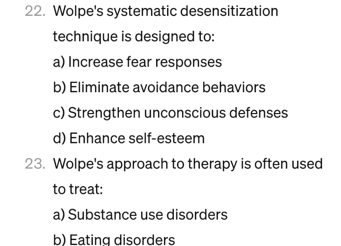 Solved Wolpe's systematic desensitization technique is | Chegg.com