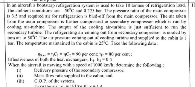 Solved In an aircraft a bootstrap refrigeration system is | Chegg.com