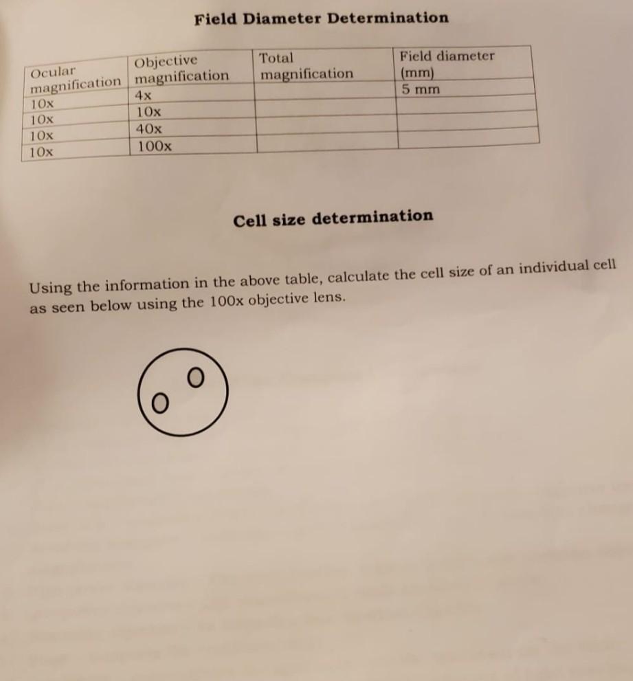 Solved cell size determination, what is the cell size of an | Chegg.com