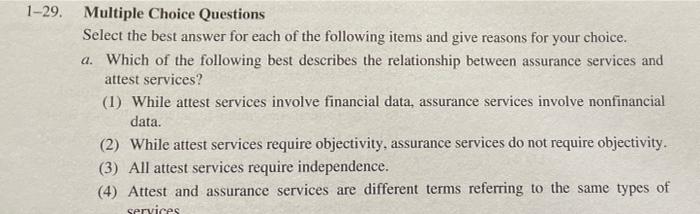 Solved 1-29. Multiple Choice Questions Select the best | Chegg.com